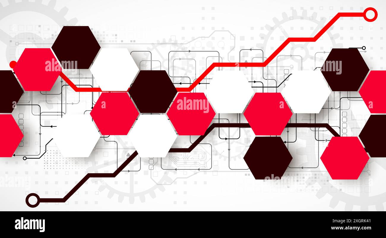Gear wheel technology background with hexagons. Hand drawn vector Stock ...