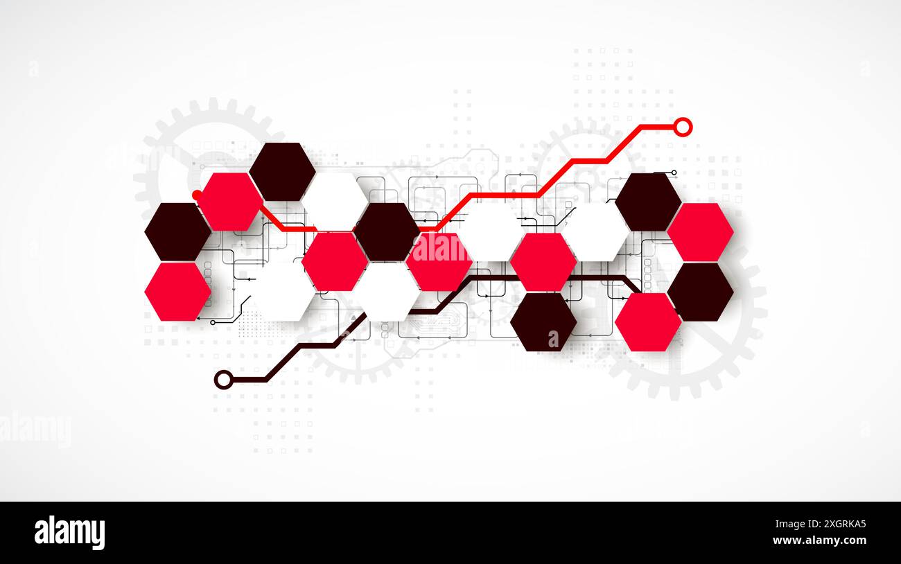 Gear wheel technology background with hexagons. Hand drawn vector Stock ...