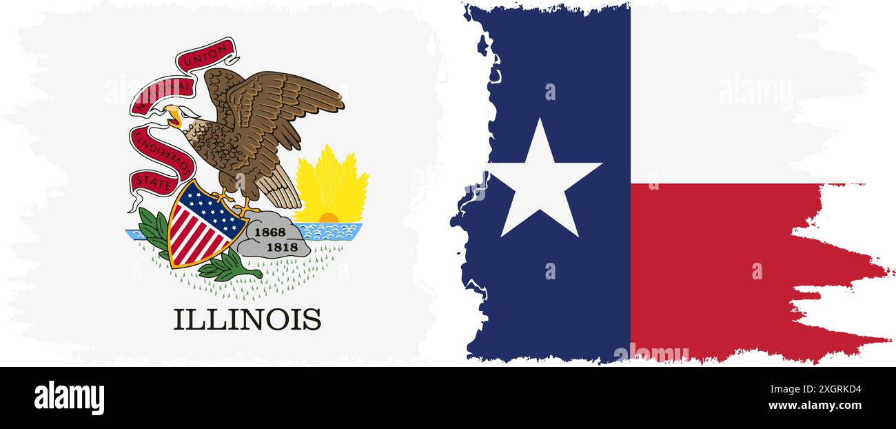 Texas and Illinois states grunge brush flags connection, vector Stock ...