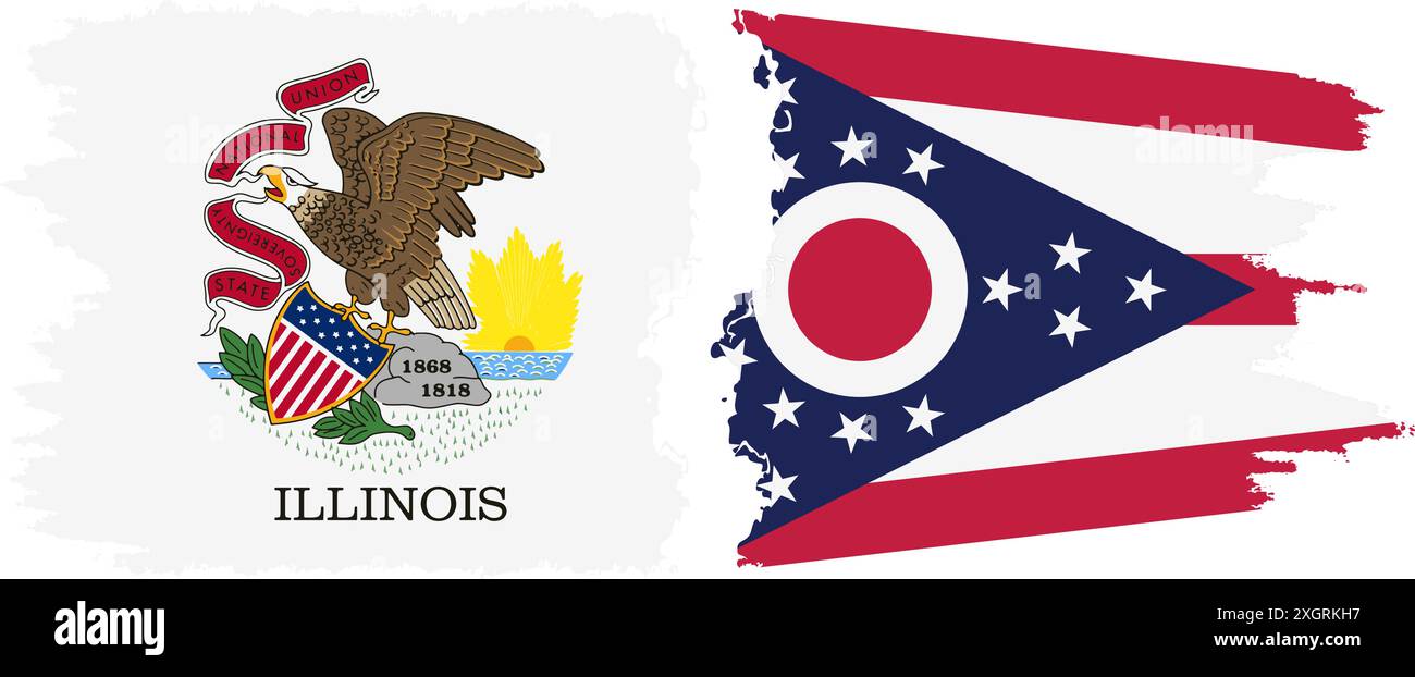 Ohio and Illinois states grunge brush flags connection, vector Stock ...