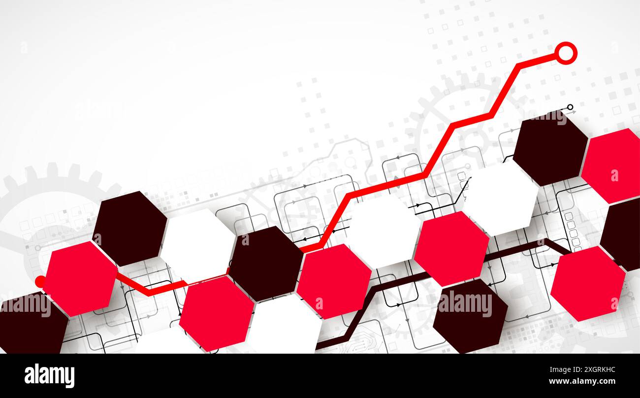 Gear wheel technology background with hexagons. Hand drawn vector Stock ...