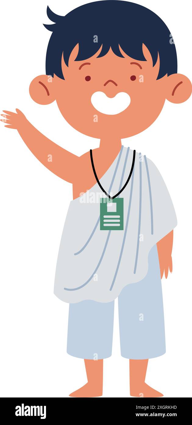 cute boy wearing ihram clothes for umrah pilgrimage isolated Stock ...
