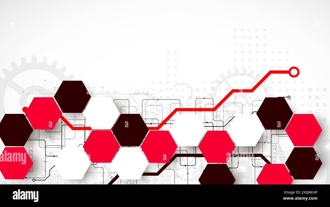 Gear wheel technology background with hexagons. Hand drawn vector Stock ...