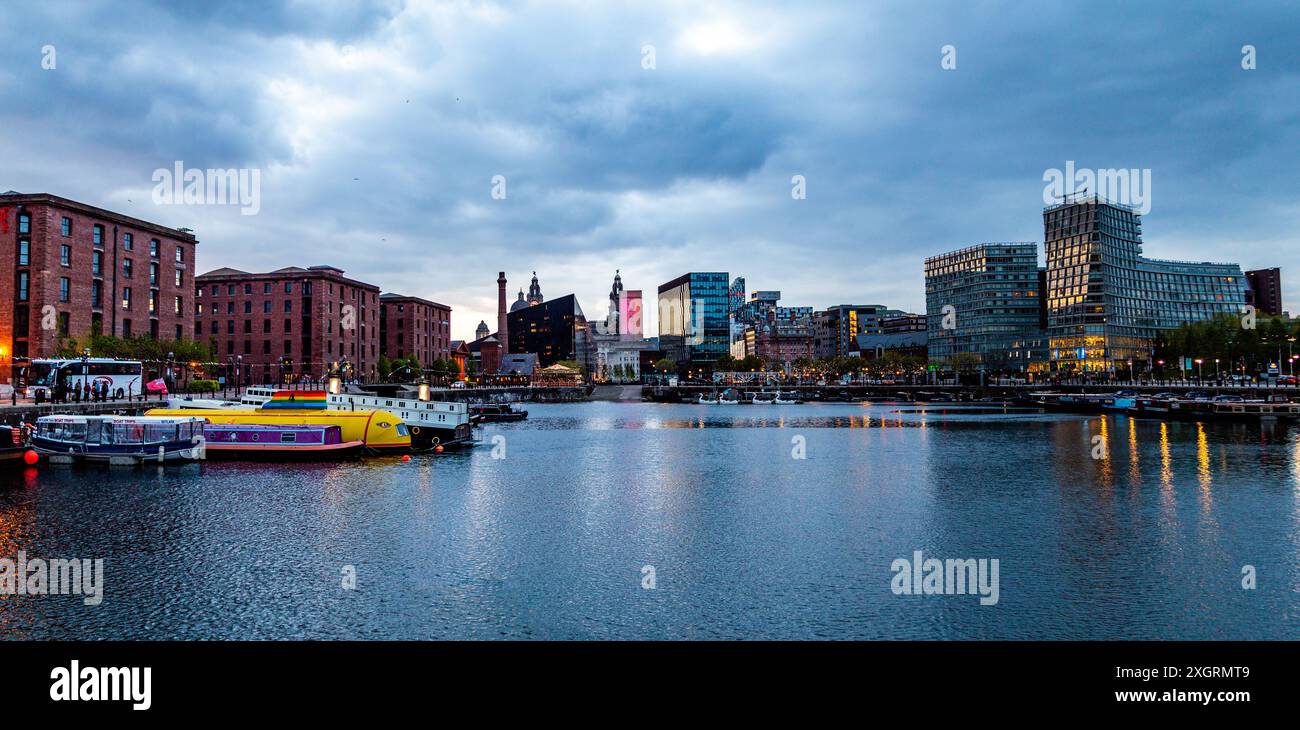 Panoramic View of Liverpool Skyline from the Royal Albert Dock at Night ...