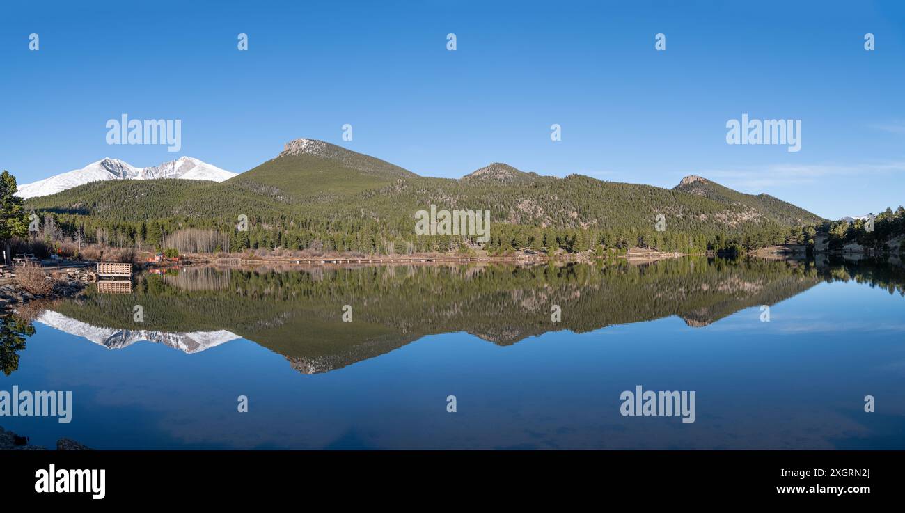 Lily Lake reflections Panorama on a still morning in Rocky Mountain ...