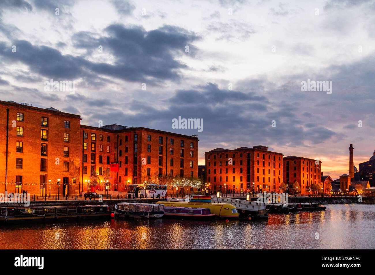 Liverpool City Skyline from the Royal Albert Dock at Night Stock Photo ...