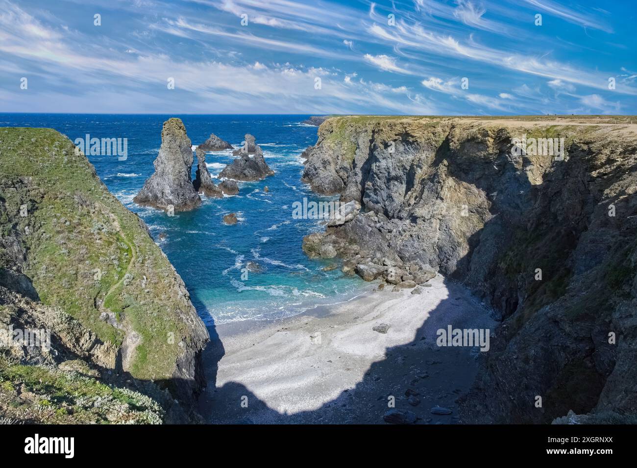 A scenic view of Belle-Ile in Brittany, seascape with rocks and cliffs ...