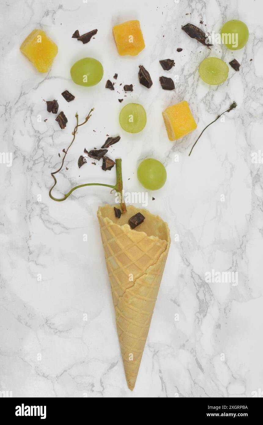 Food is art: fruits, chocolate and other things blowing of the waffle ...