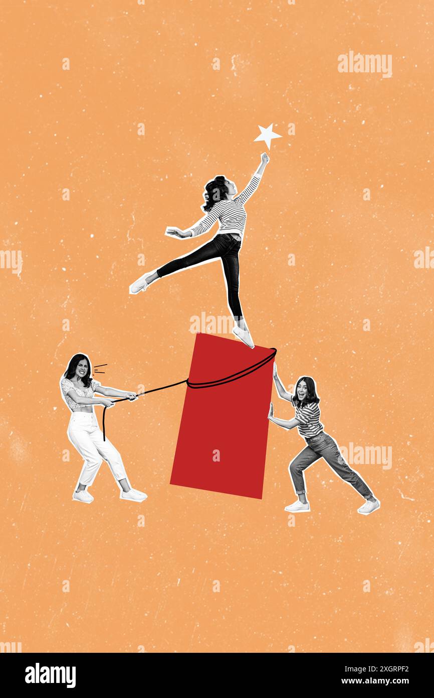 Vertical poster collage young woman girls teamwork colleagues ...