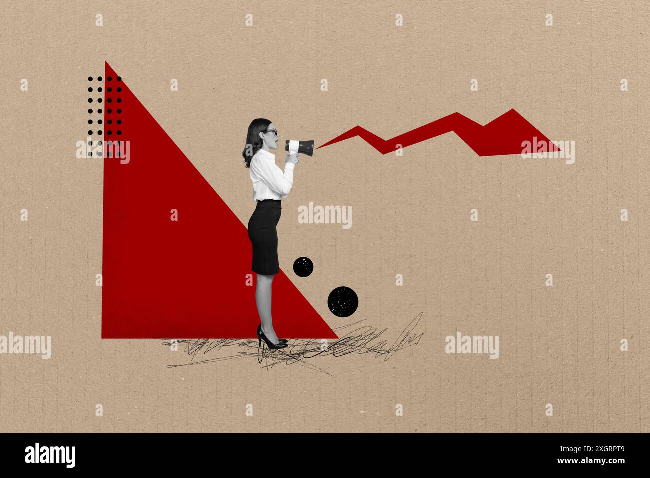 Creative poster collage young businesswoman announce information ...