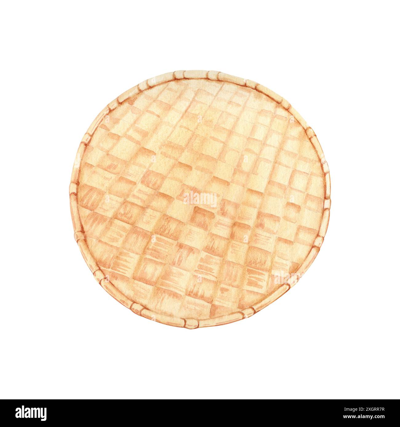 Traditional rice husking tray. Asian bamboo braided tray. Hand drawn ...