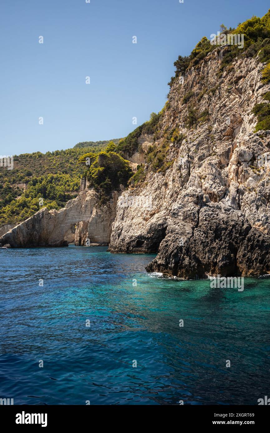 Vertical Scenery of Keri Caves in Sunny Greece. Beautiful Rocky Cliffs ...