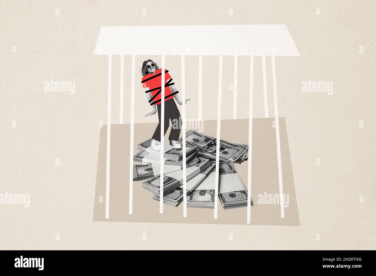 Collage picture young man trapped inside cell money finance earnings ...