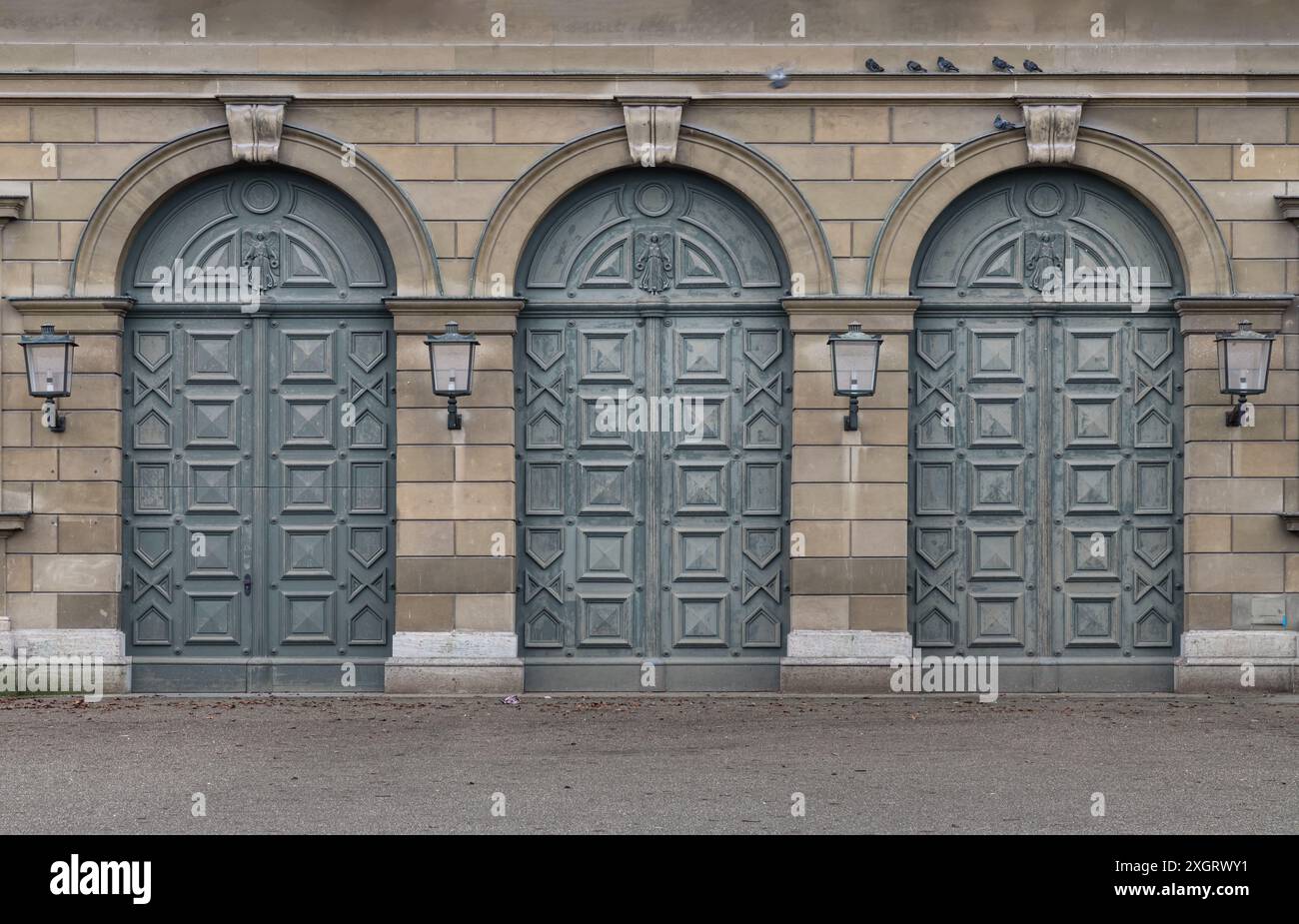 Munich, Germany - Dec 21, 2023 - Facade of arched iron doorway with ...