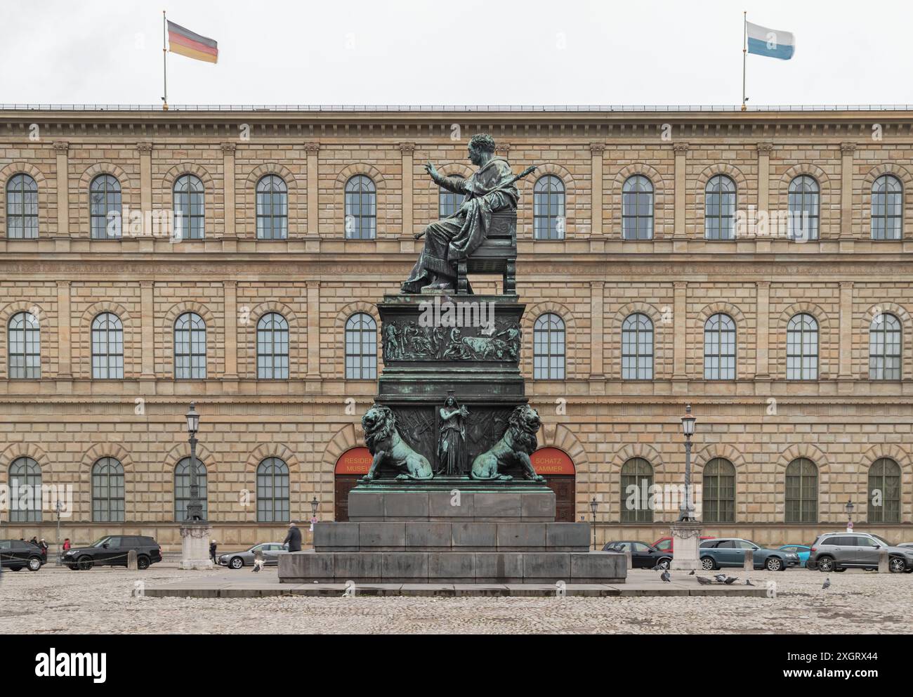 Munich, Germany - Dec 21, 2023 - Side view of Monument Bronze Statue of ...