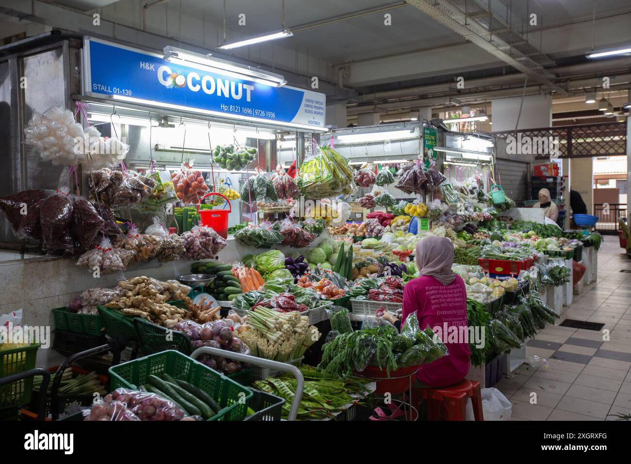 Vegetable stalls manned by Malay ladies at Geylang Serai Market ...