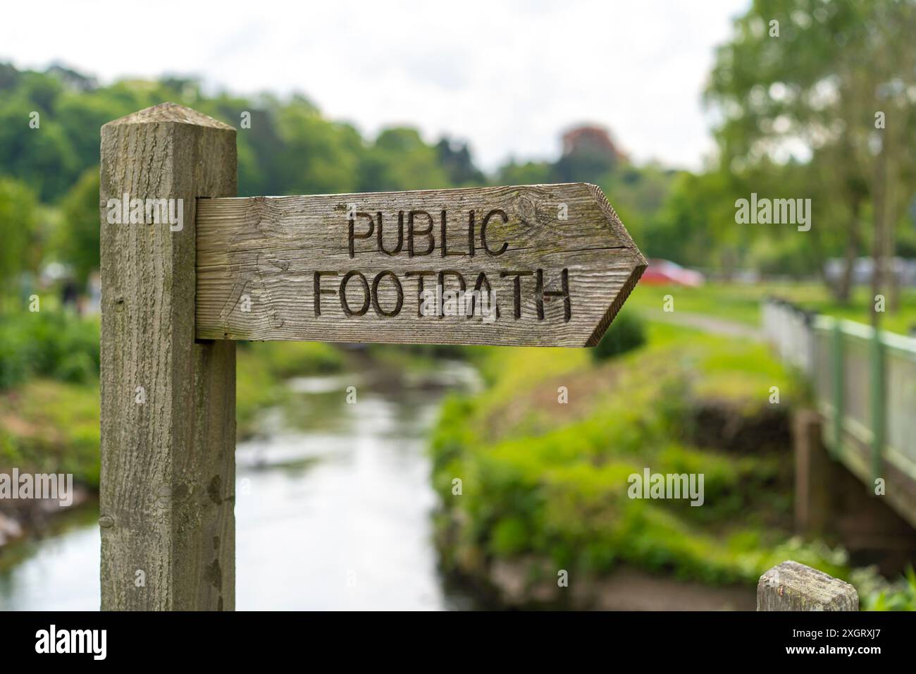 Close up of a traditional, wooden sign, marker indicating a PUBLIC ...