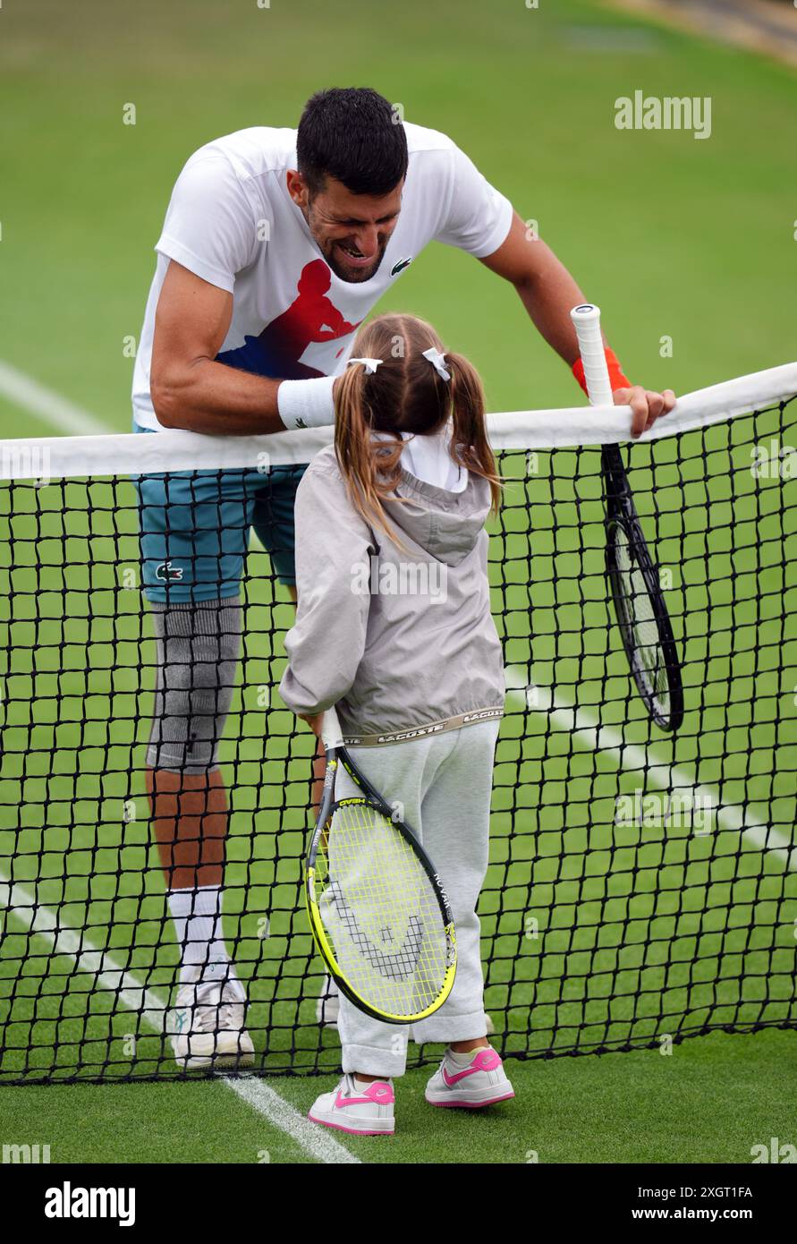 Novak Djokovic with his daughter Tara on day ten of the 2024 Wimbledon ...