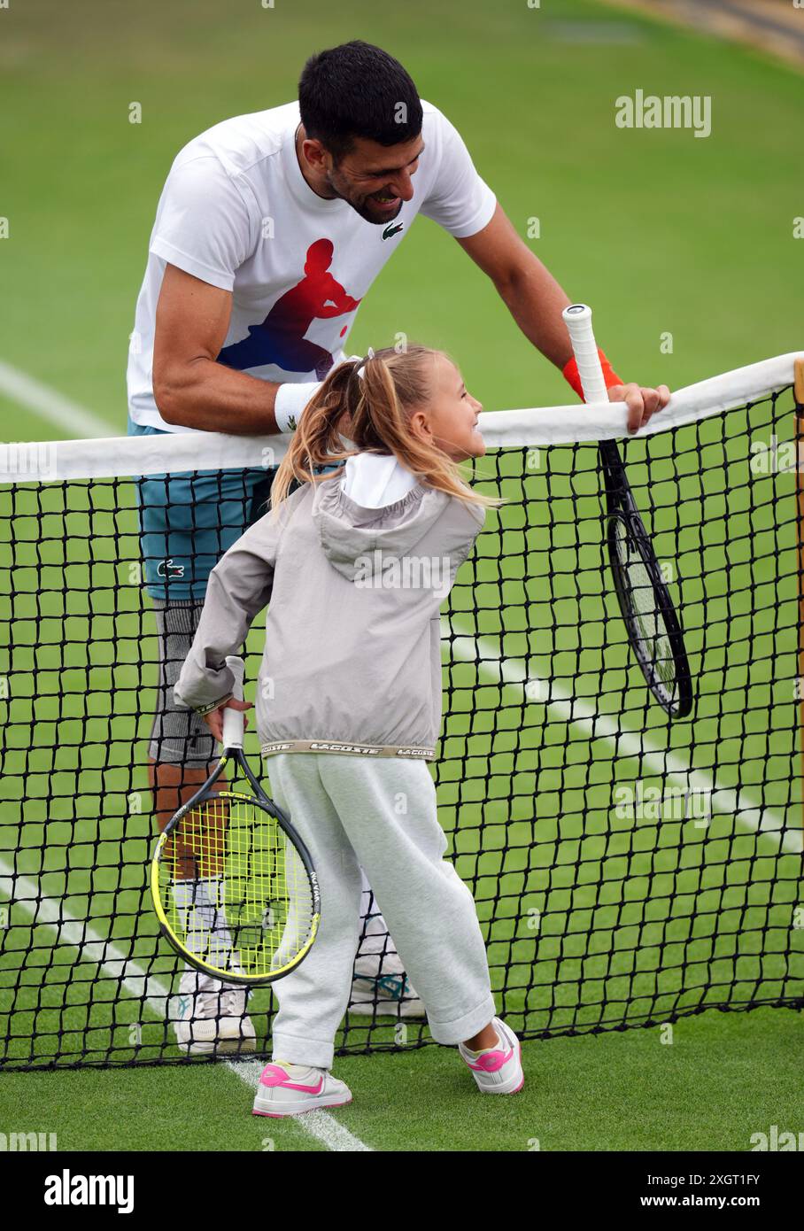 Novak Djokovic with his daughter Tara on day ten of the 2024 Wimbledon ...