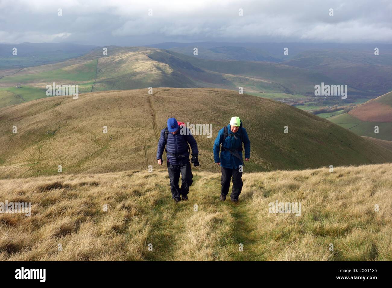 Two Men Walking on a Grass Track to 'Fell Head' from 'Lingmell in the ...