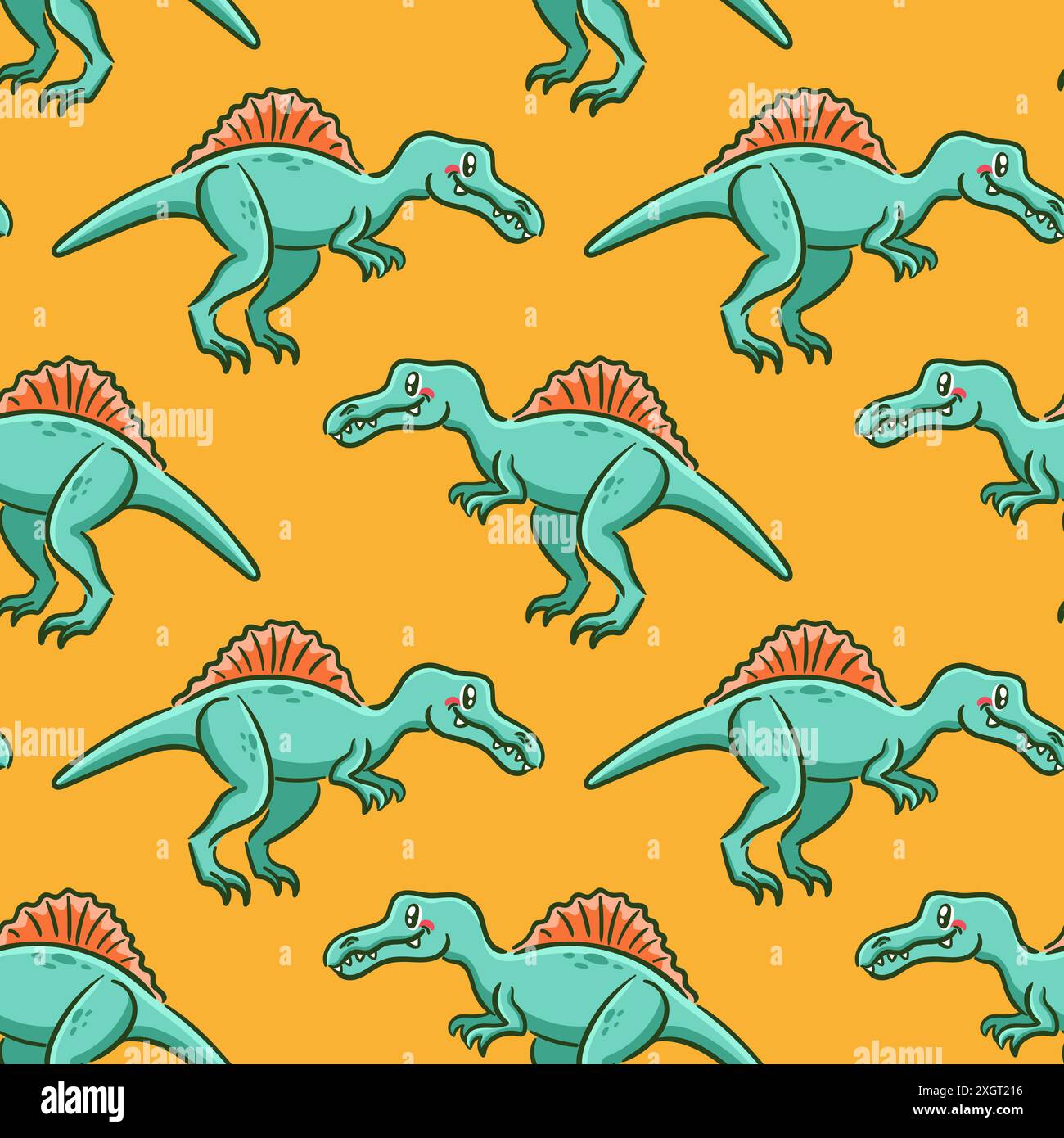 Seamless pattern cute spinosaurus in Asian kawaii style. Dinosaur ...