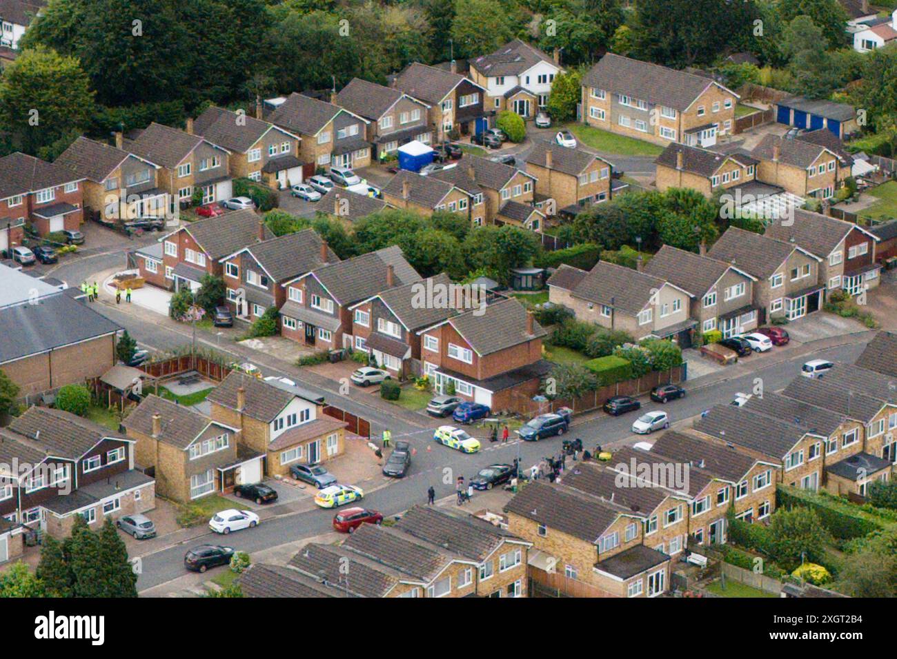 A view of the scene in Ashlyn Close, Bushey, Hertfordshire, where the ...