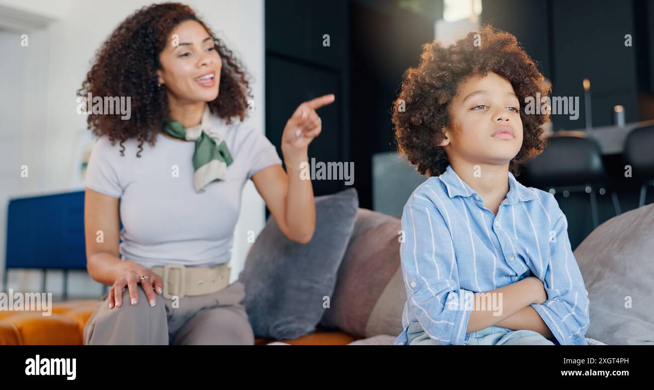 Discipline, frustrated and mom scolding child for behavior problem ...