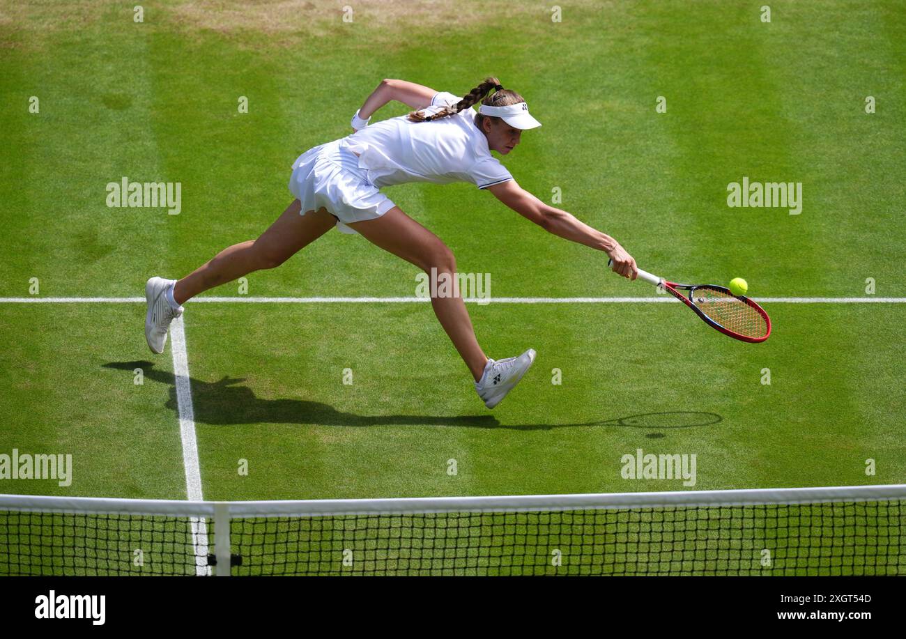 Elena Rybakina in action against Elina Svitolina on day ten of the 2024 ...