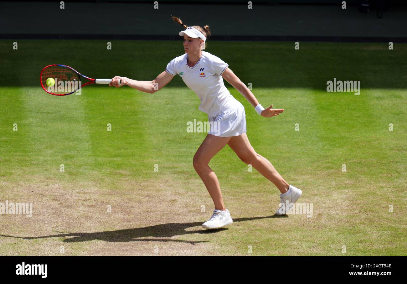 Elena Rybakina in action against Elina Svitolina on day ten of the 2024 ...