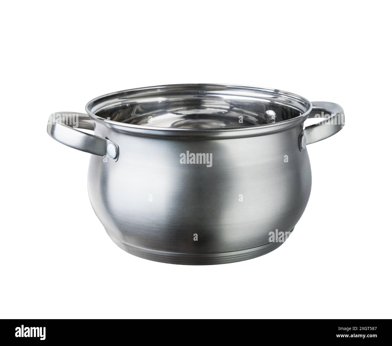 Open stainless steel cooking pot isolated on white background with ...
