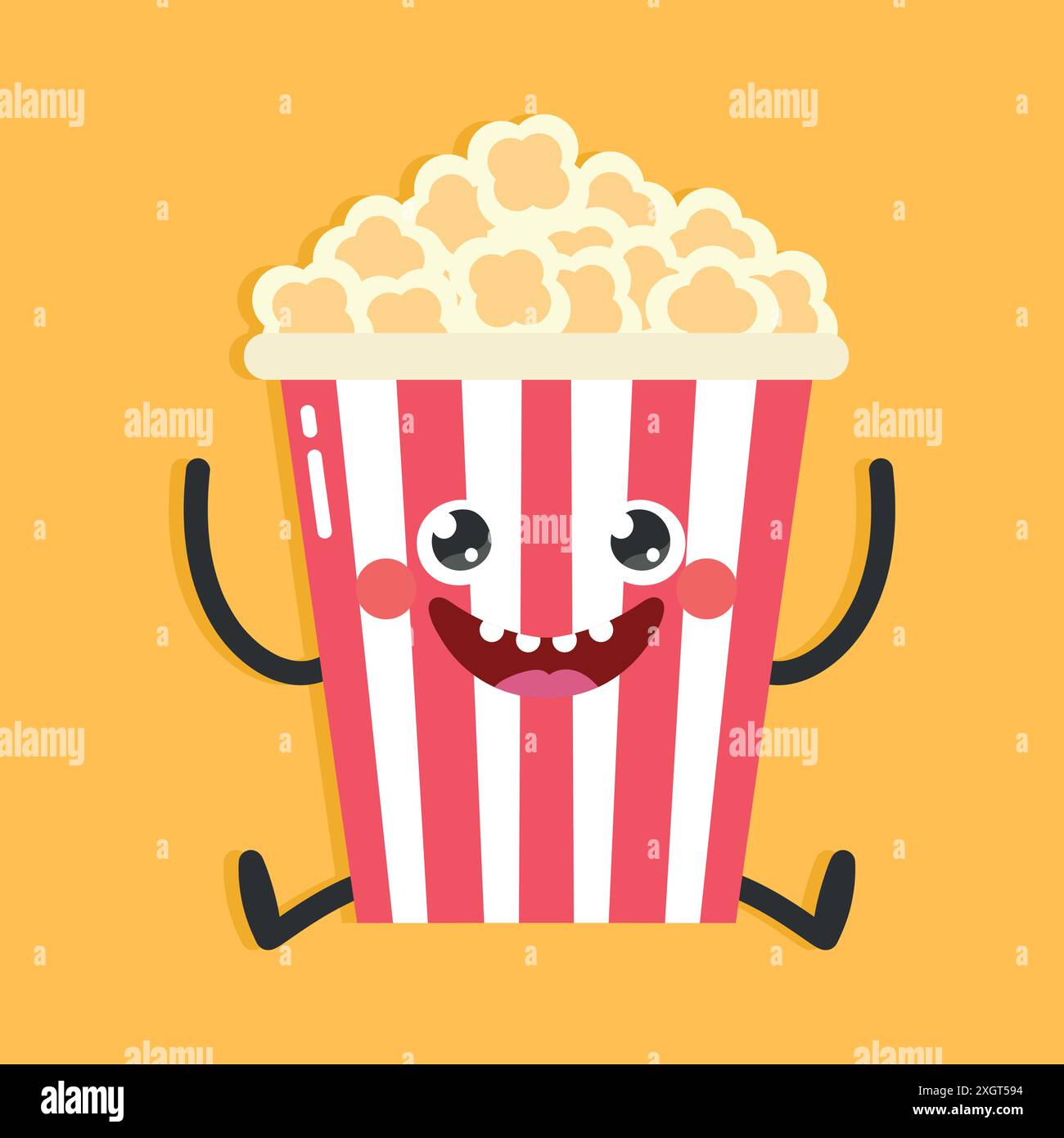 Cute childish popcorn character on yellow background. Cartoon smiling ...