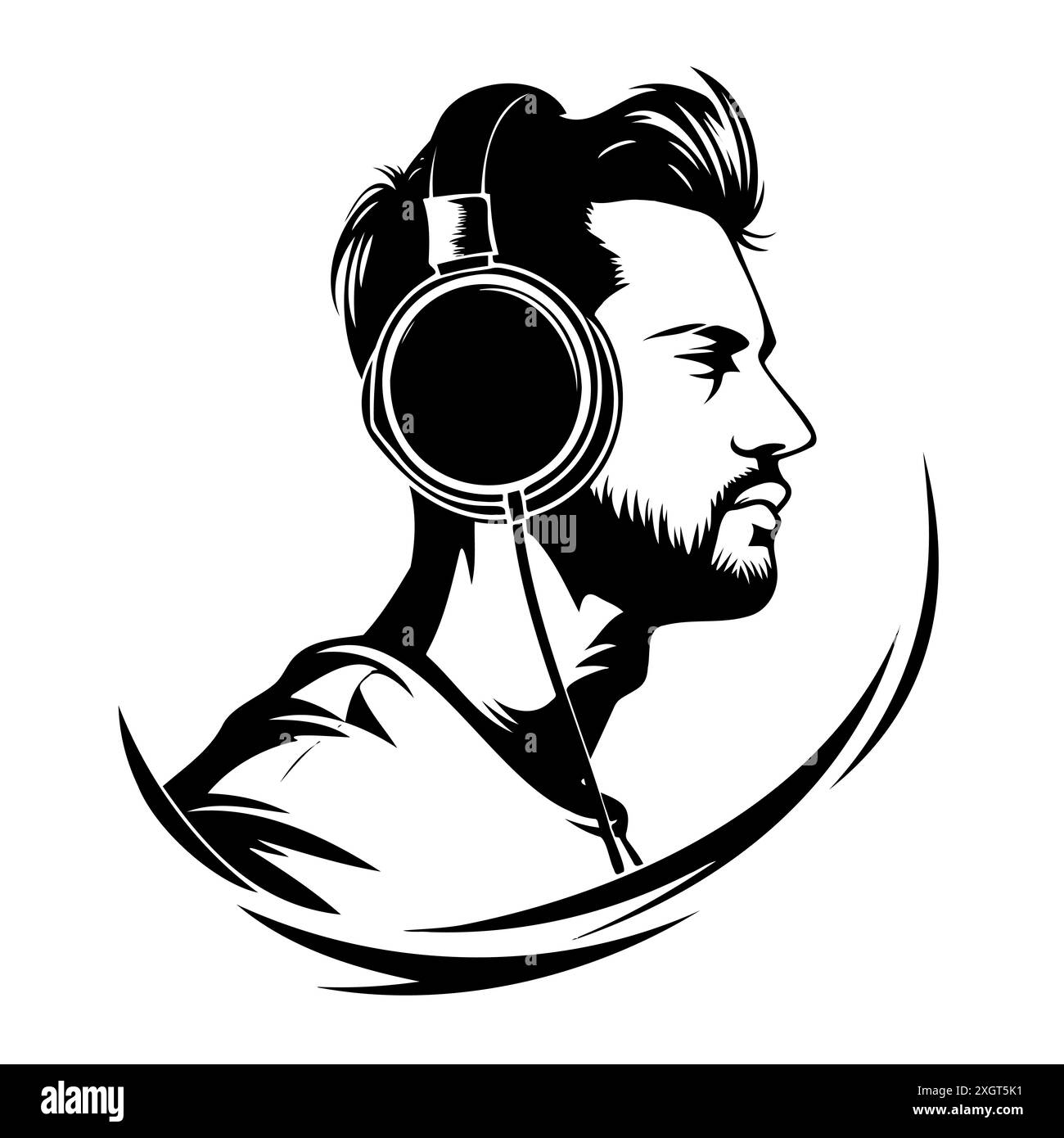 Man With Headphones In Black And White Illustration Stock Vector Image And Art Alamy