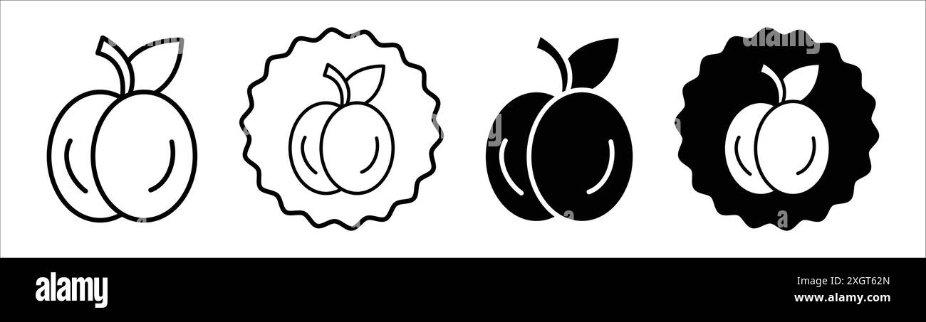 Apricot icon logo sign vector outline in black and white color Stock ...