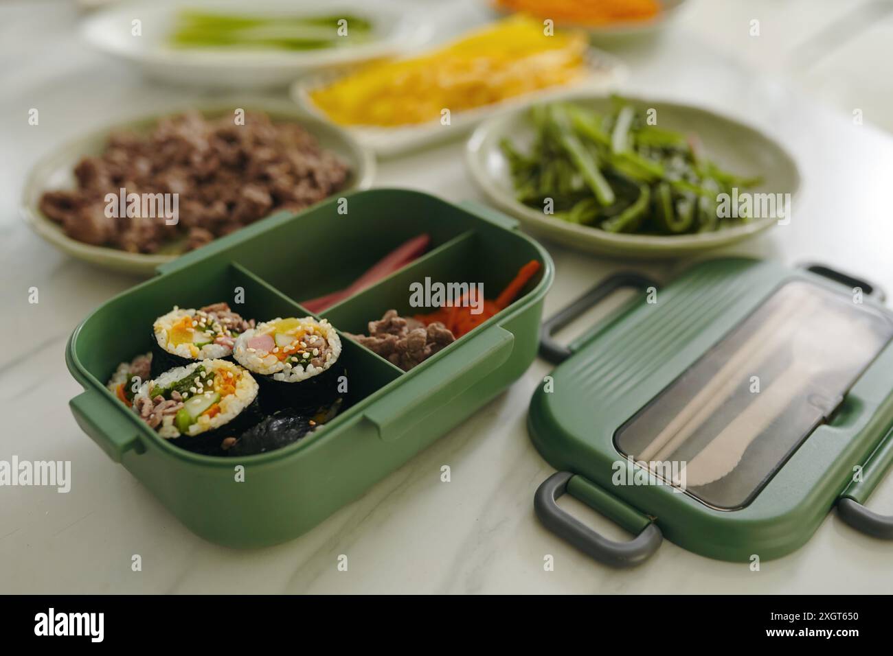 Lunchbox With Korean Kimbap And Vegetables Stock Photo - Alamy