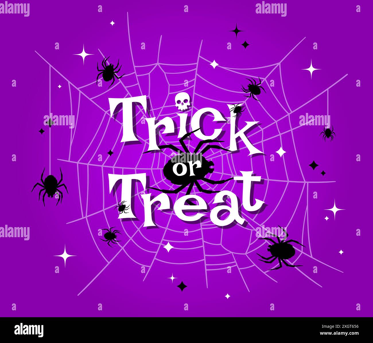 Trick or treat Halloween banner with cobweb and spiders. Vector purple ...