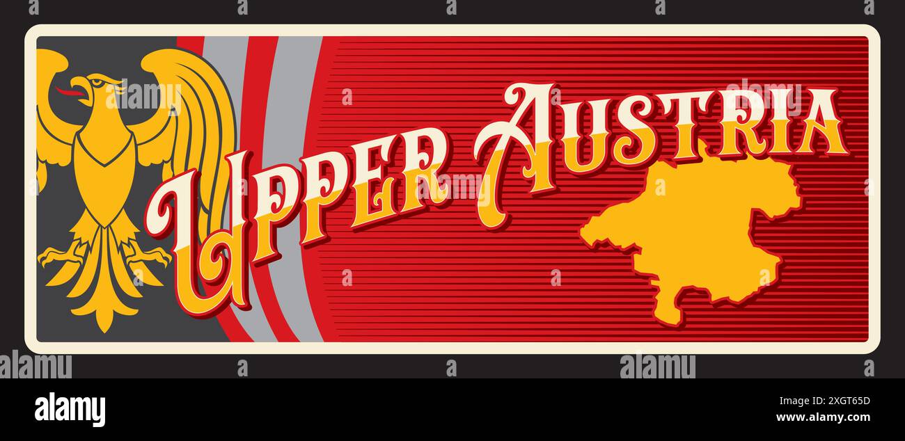 Upper Austria land, Austrian region tin plate or sticker, vector tin ...