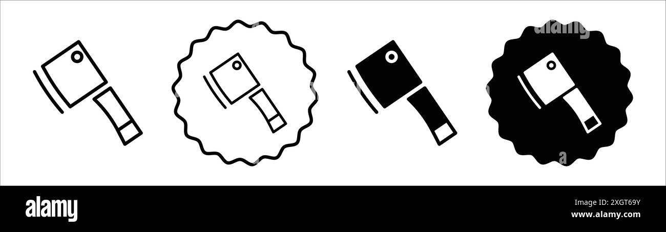 Cleaver for meat icon logo sign vector outline in black and white color ...