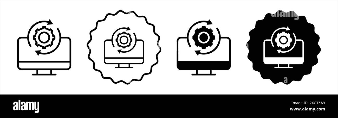 Computer System Update Icon Logo Sign Vector Outline In Black And White Color Stock Vector Image