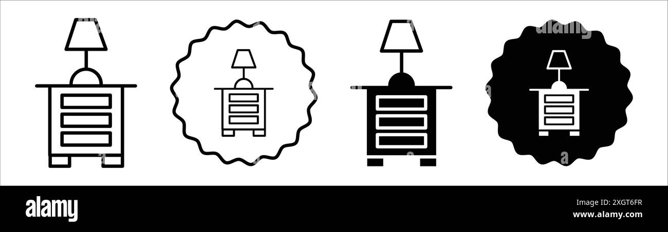 Bedside table icon logo sign vector outline in black and white color ...