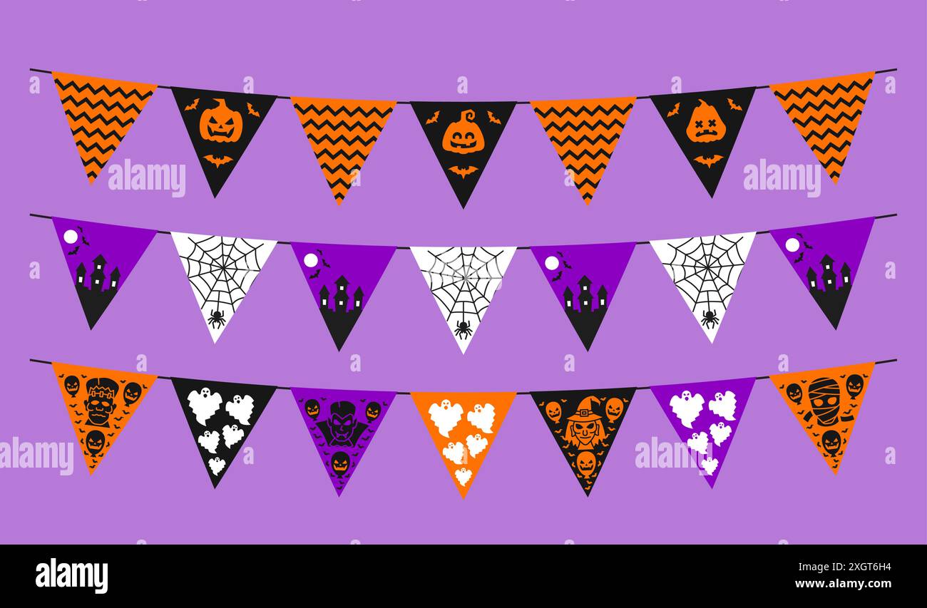Halloween pennant garland. Autumn holiday celebration spooky garlands ...
