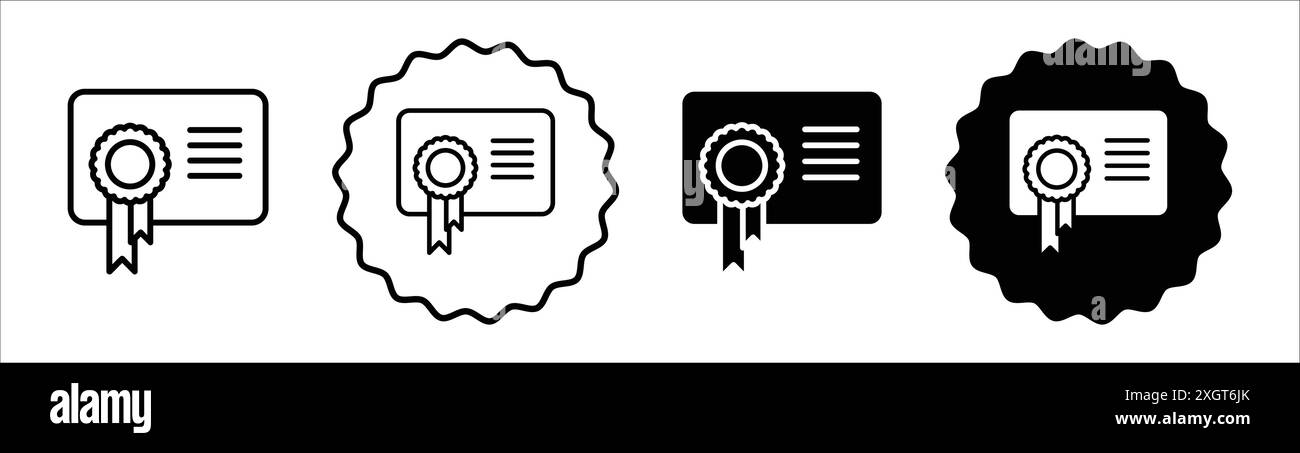 Certificate icon logo sign vector outline in black and white color ...
