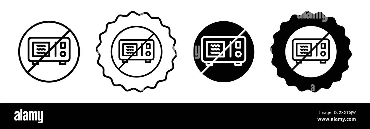 Do not microwave icon logo sign vector outline in black and white color ...