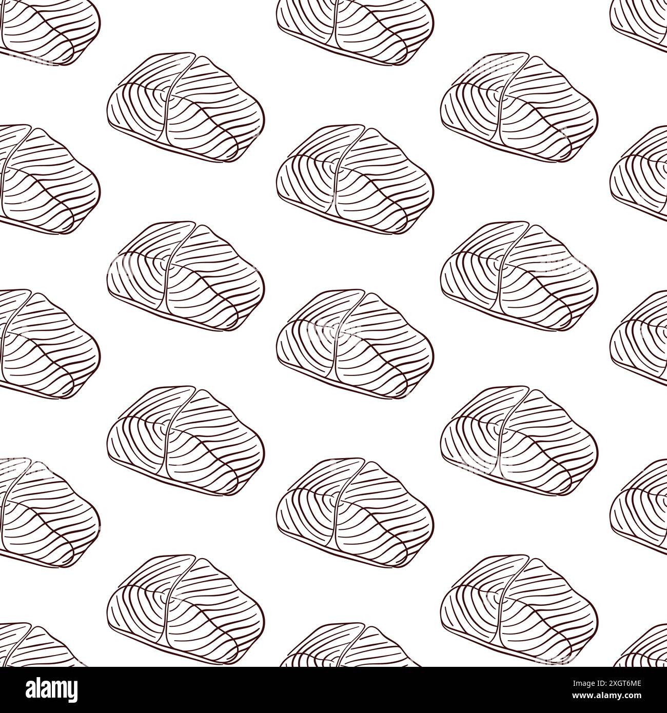 Salmon steak seamless pattern in line art style. Abstract salmon meat ...