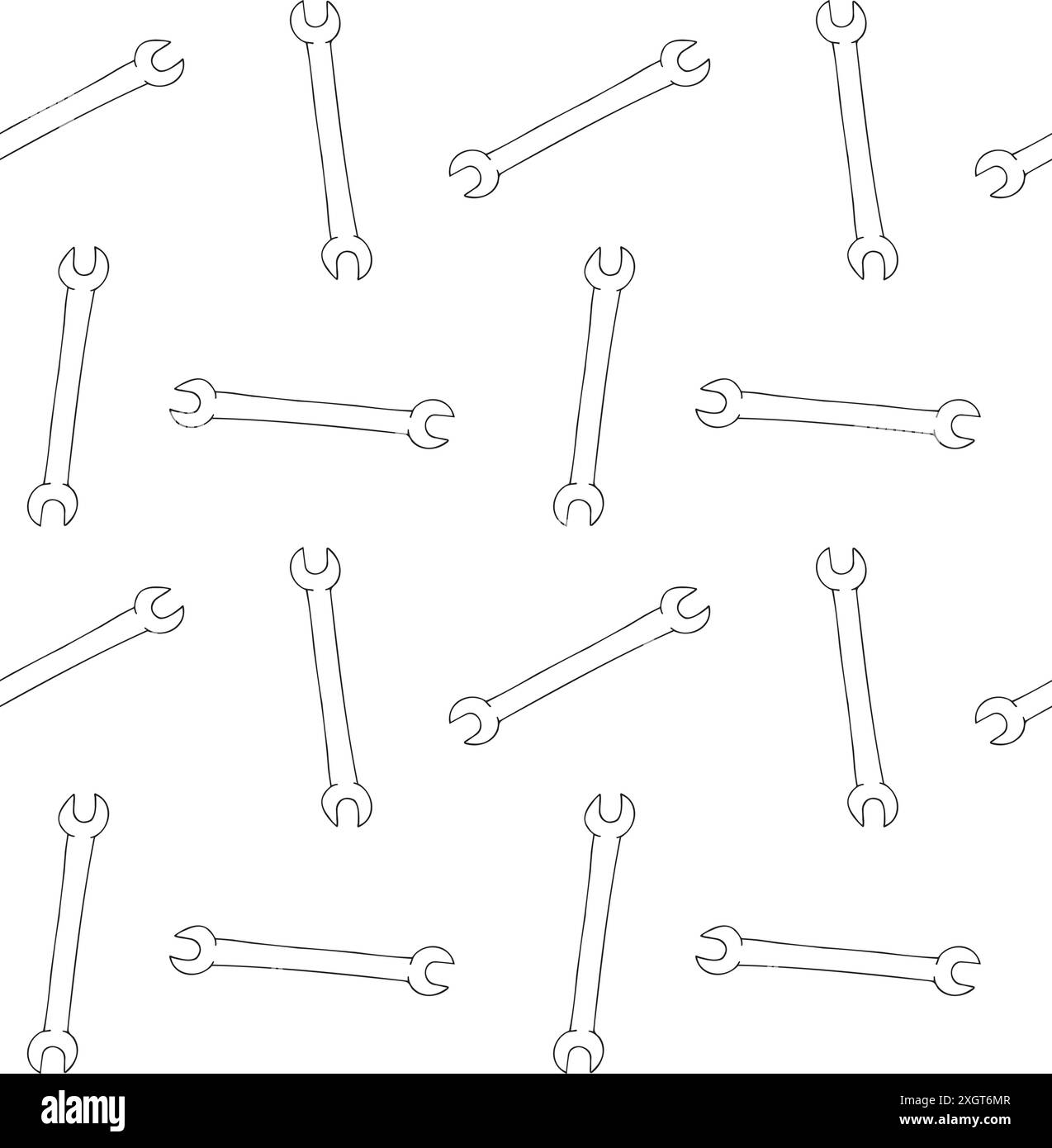 Vector seamless pattern of hand drawn doodle sketch outline wrench ...