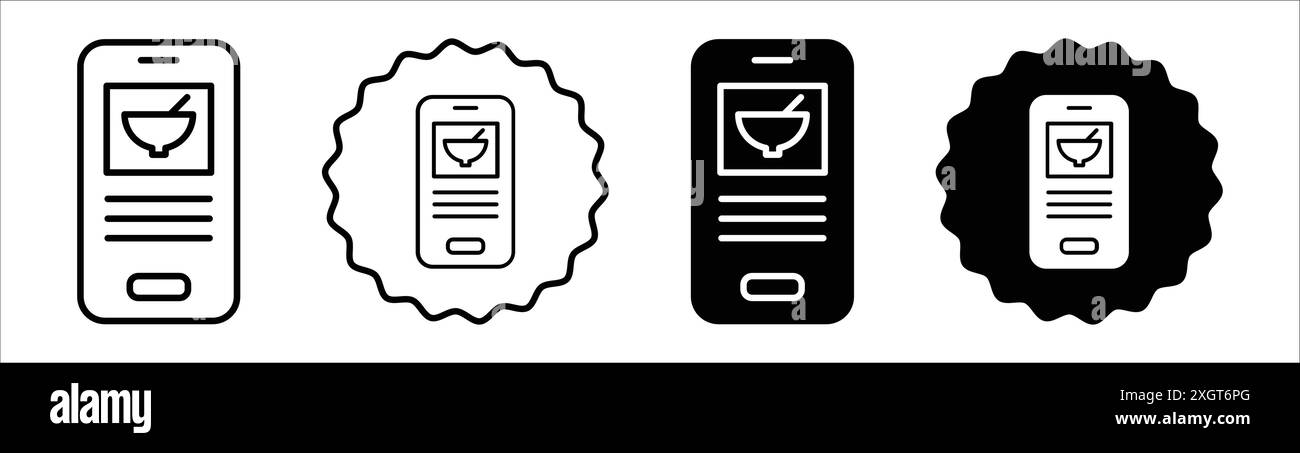 Cooking app icon logo sign vector outline in black and white color ...