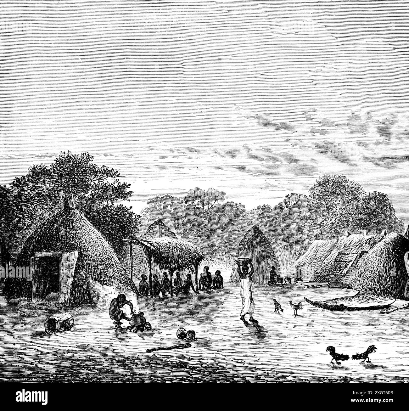 Small village with reed huts in Togo country, Africa, ,historic ...