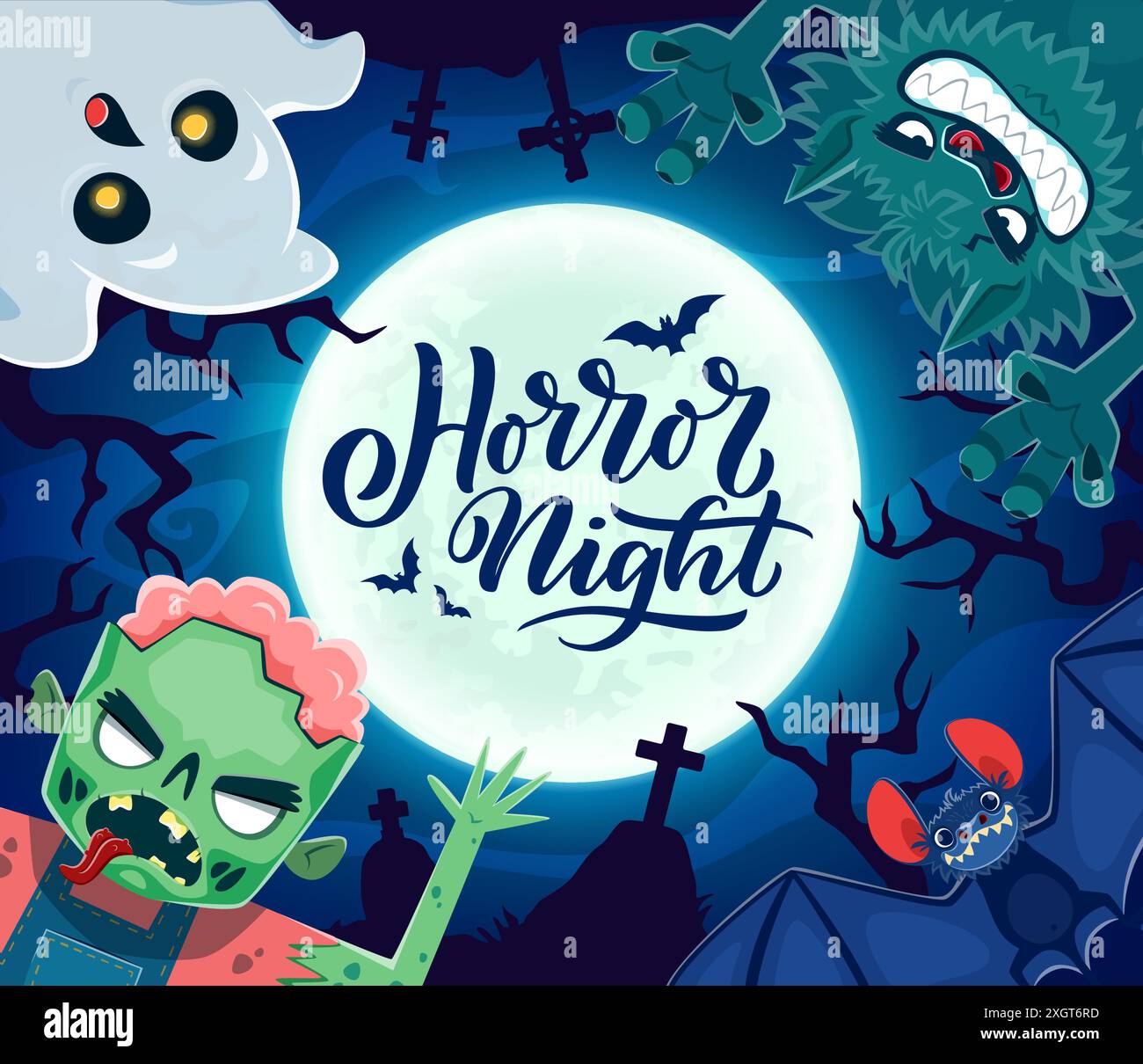 Halloween characters and horror night holiday monsters on cemetery ...