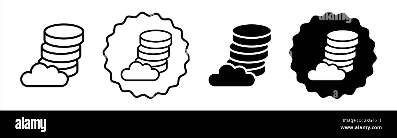 Cloud database icon logo sign vector outline in black and white color ...