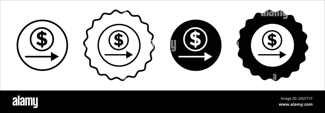 Dollar rate increase icon logo sign vector outline in black and white ...