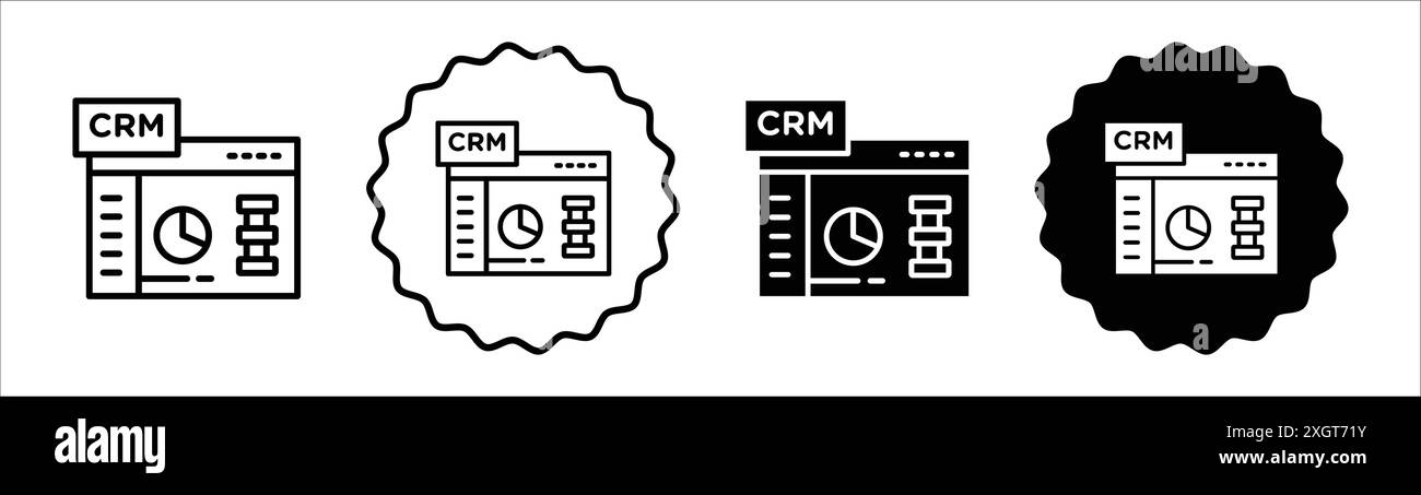 CRM icon logo sign vector outline in black and white color Stock Vector ...